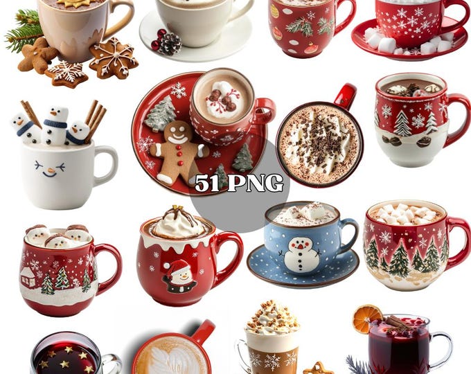 12 Christmas Drinks Clipart Bundle: Festive Holiday Beverage Pngs ...