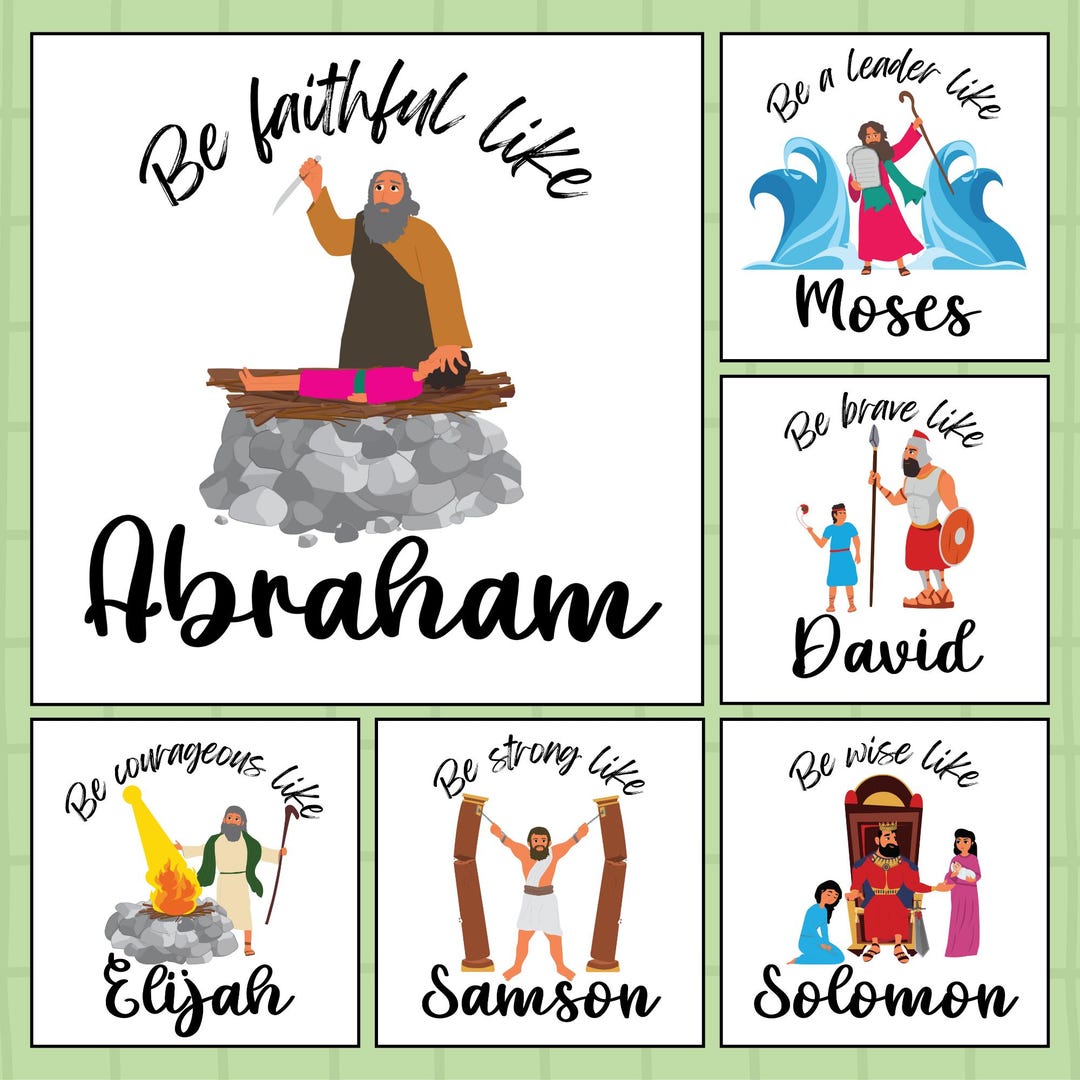 Bible Heroes Christian Wall Art Printable Set for Kids- Bible Role ...