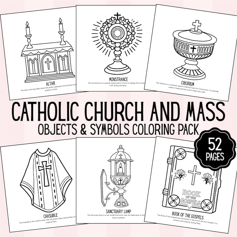 Catholic Mass and Church Coloring Pages| 52 Pages Kids Homeschool CCD ...