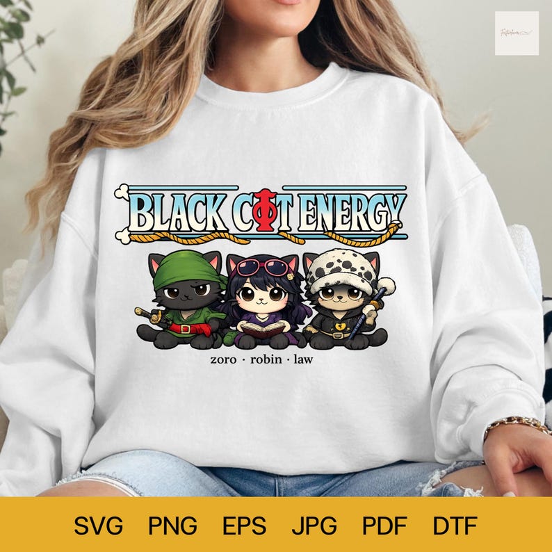 One Piece PNG, Zoro Robin Law Cat Design | Anime Black Cat Aesthetic ...