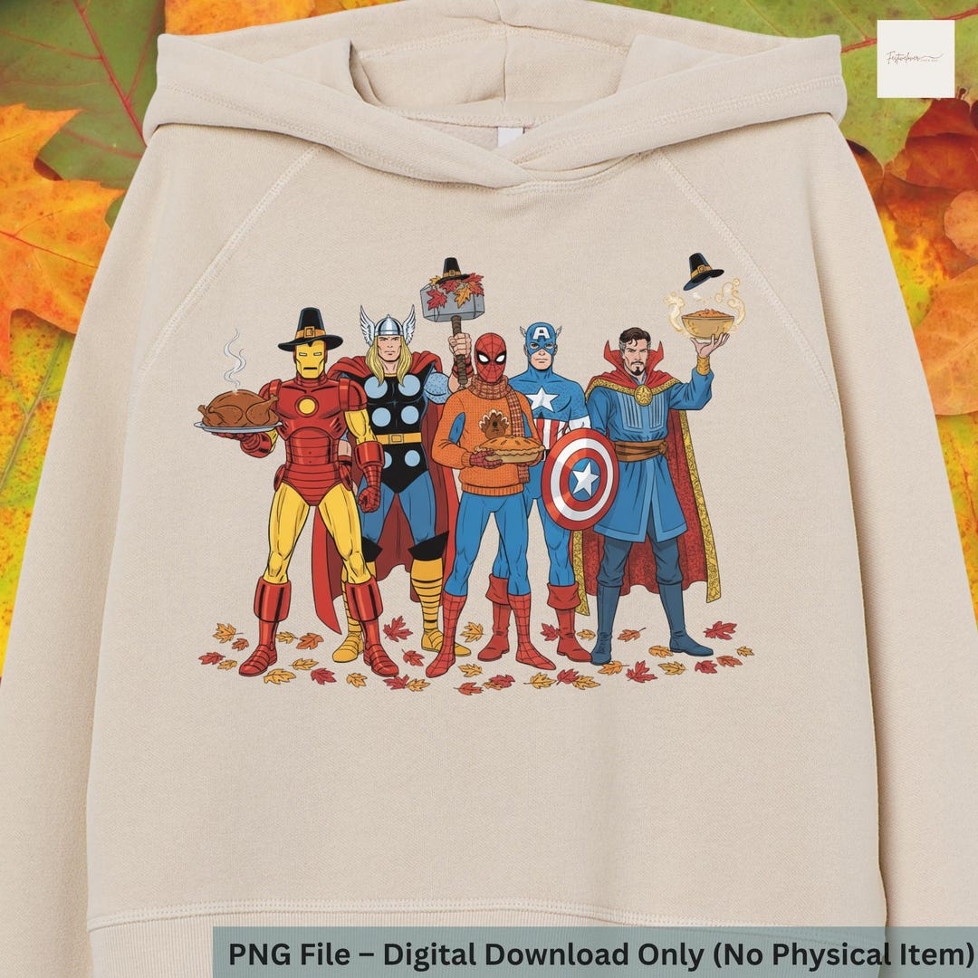 Retro Superhero Fall PNG, Thanksgiving Kids Shirt Sublimation File ...