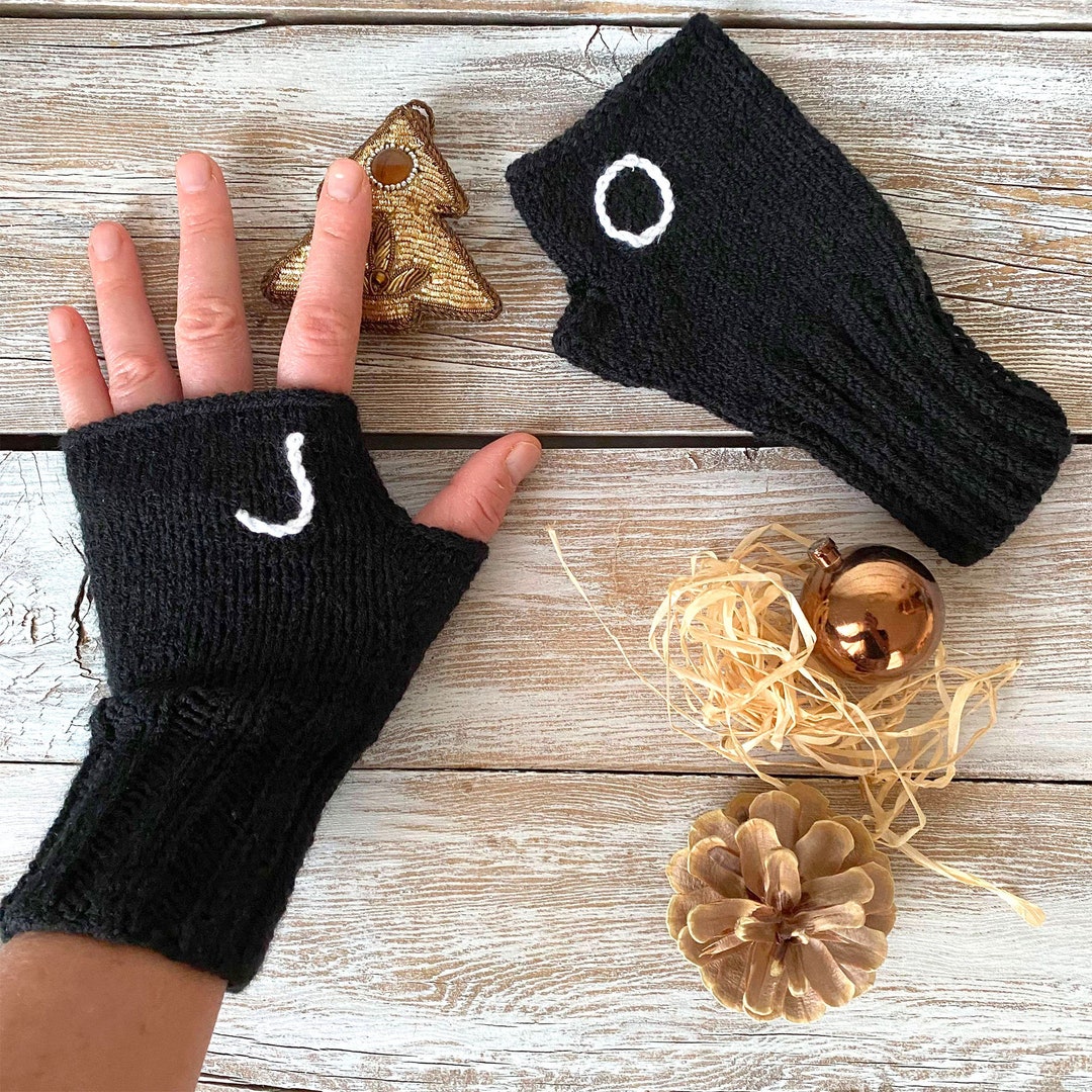 Monogrammed Hand Knit Fingerless Gloves, Personalized Arm Warmers - Etsy