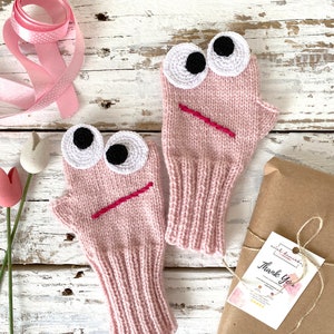Gift for Women With Cancer, Funny Face Fingerless Mittens Knitting ...