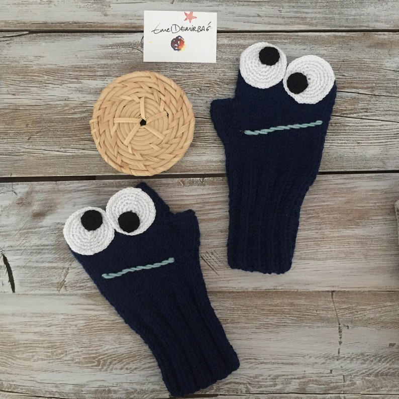 Gifts Ideas for Boyfriend Navy Blue Hand Knit Fingerless Gloves, Hand ...