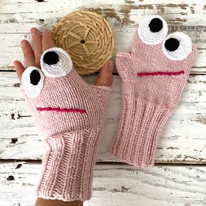 Gift for Women With Cancer, Funny Face Fingerless Mittens Knitting ...