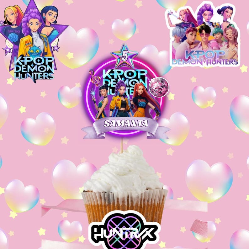 Editable Kpop Demon Hunters Cake Topper, Huntrix Kpop Birthday Toppers ...