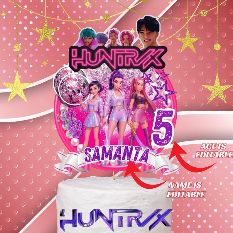 Editable Kpop Demon Hunters Cake Topper, Huntrix Kpop Birthday Toppers ...