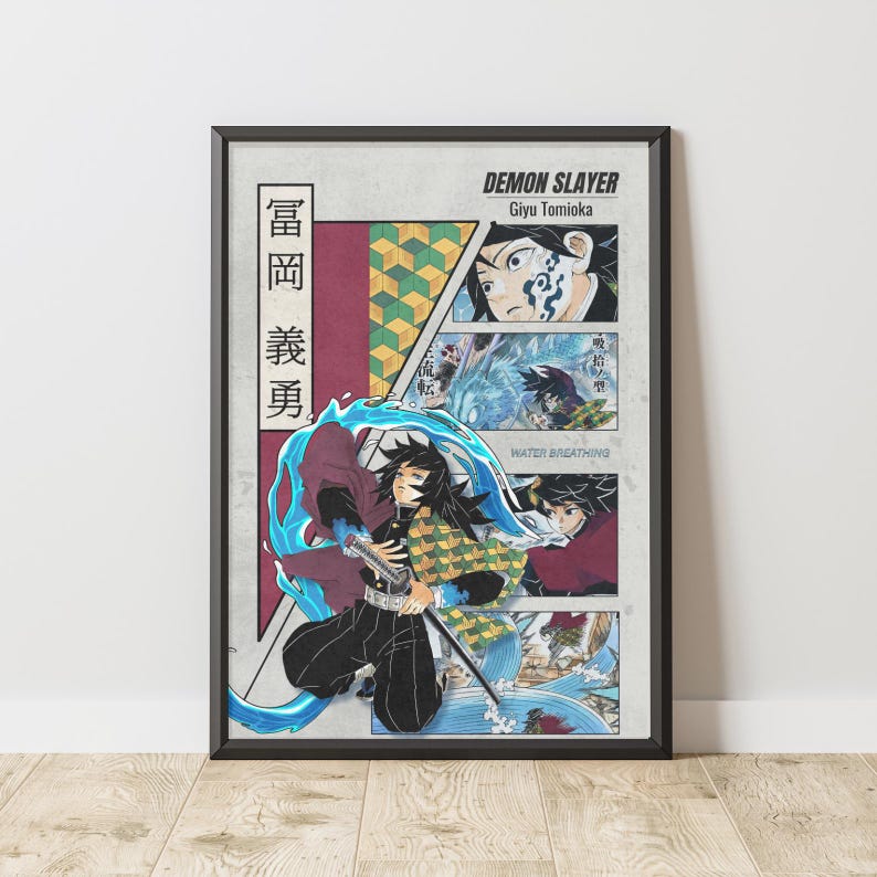 Giyu Tomioka Poster | Water Breathing Wall Art | Demon Slayer Haori ...