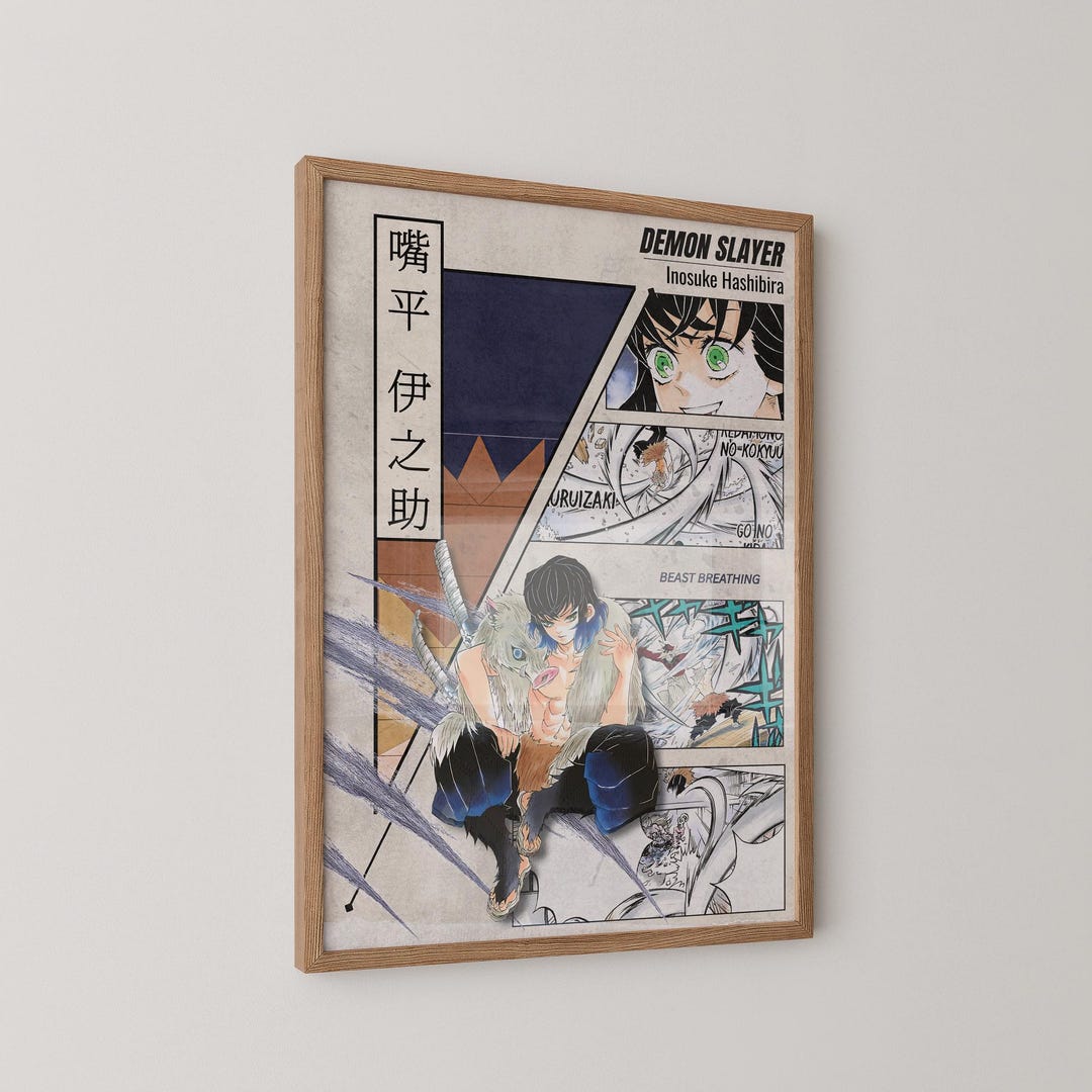 Inosuke Hashibira Poster Demon Slayer Beast Breathing Haori Style Anime ...