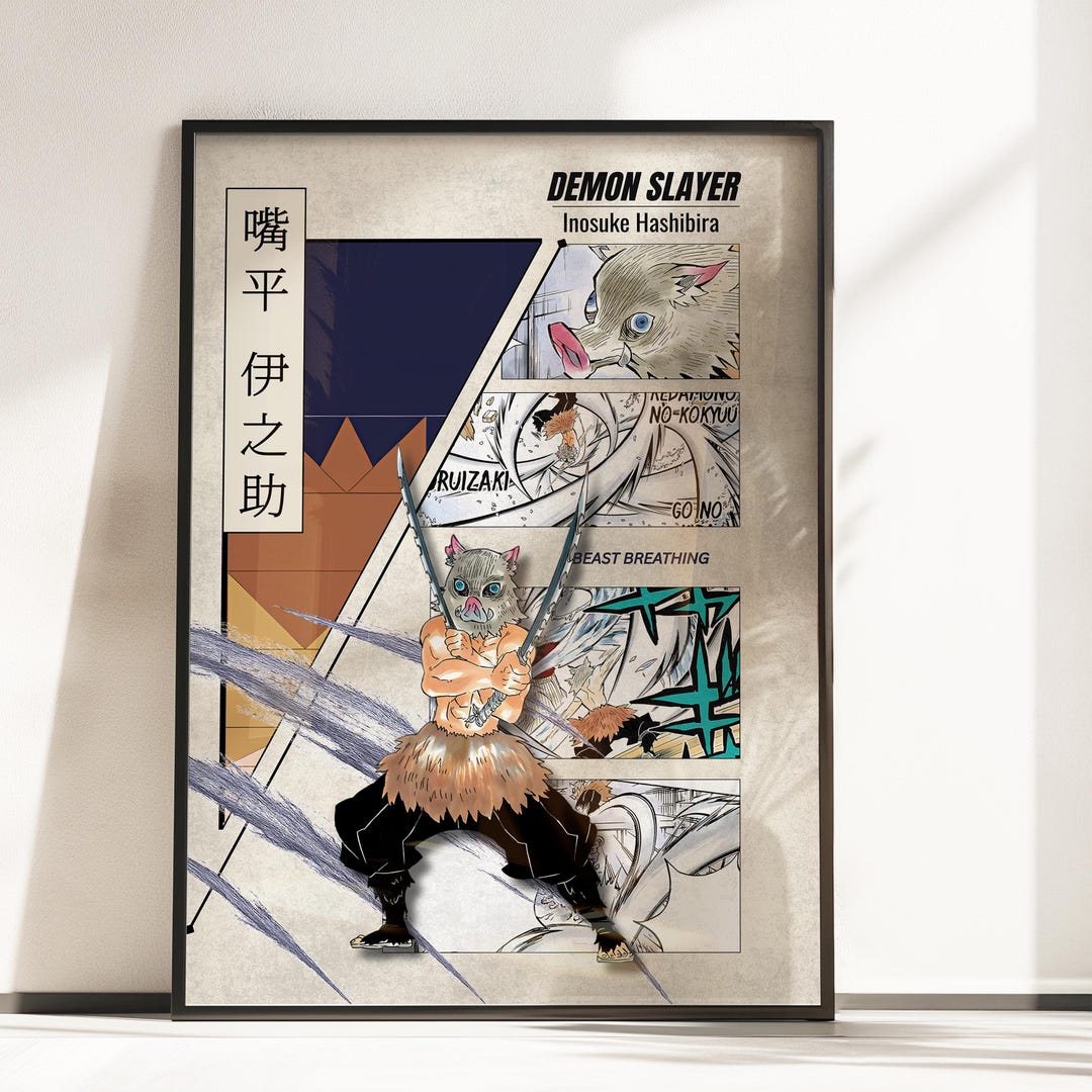 Inosuke Hashibira Poster Demon Slayer Beast Breathing Haori Style Anime ...