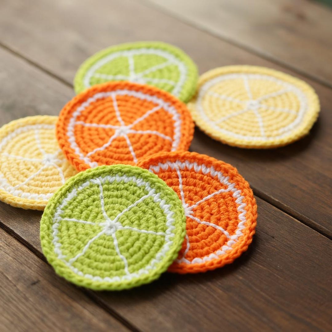 Citrus Slice Coasters Crochet Pattern, Crocheted Orange Lemon Lime ...