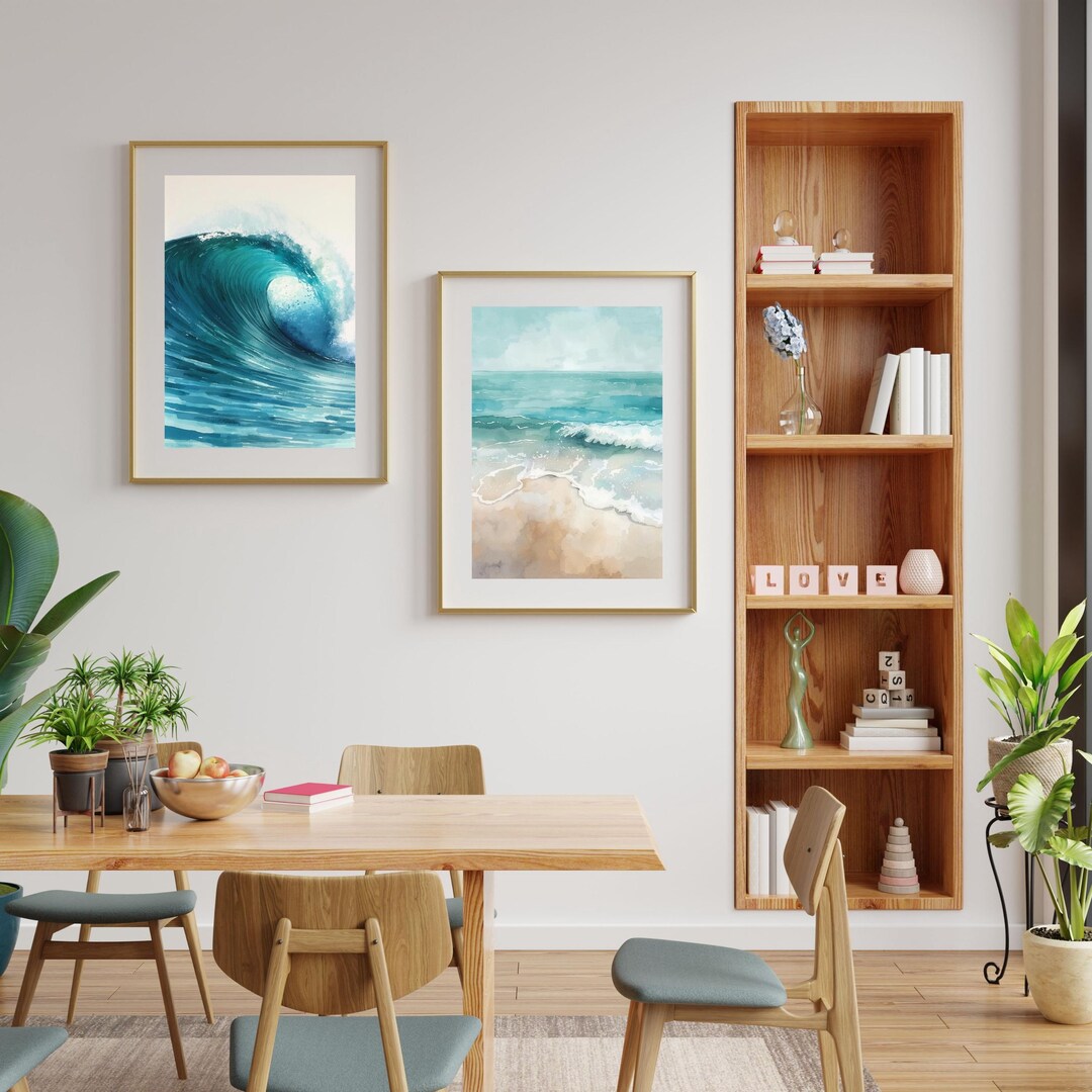 Coastal Beach Digital Wall Art – Beach Wave Digital Prin - Turquoise ...
