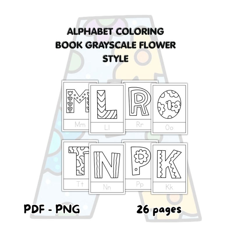 Alphabet Coloring Book – Grayscale Floral Letters A-Z, Printable PDF - Etsy