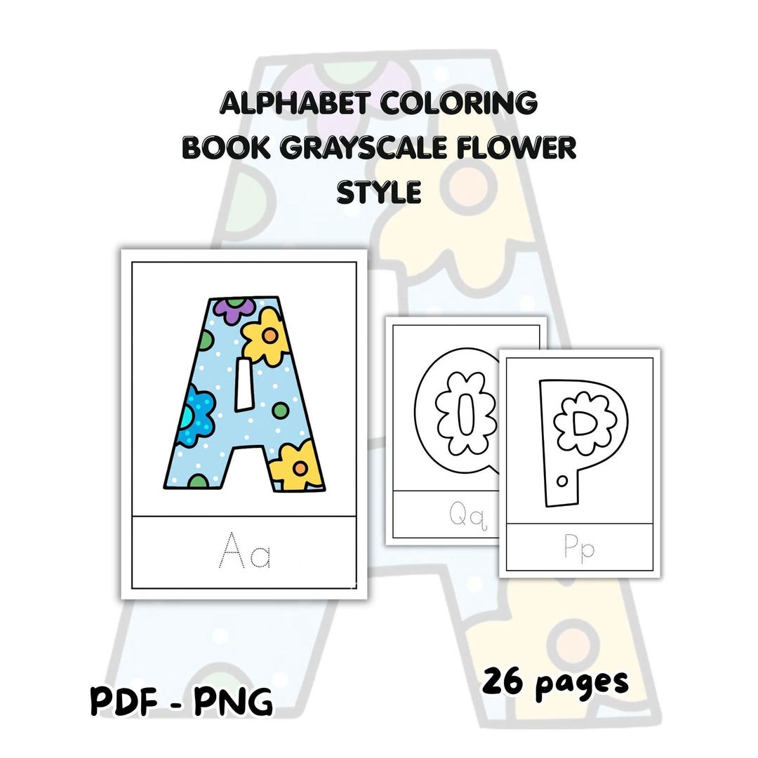 Alphabet Coloring Book – Grayscale Floral Letters A-Z, Printable PDF - Etsy