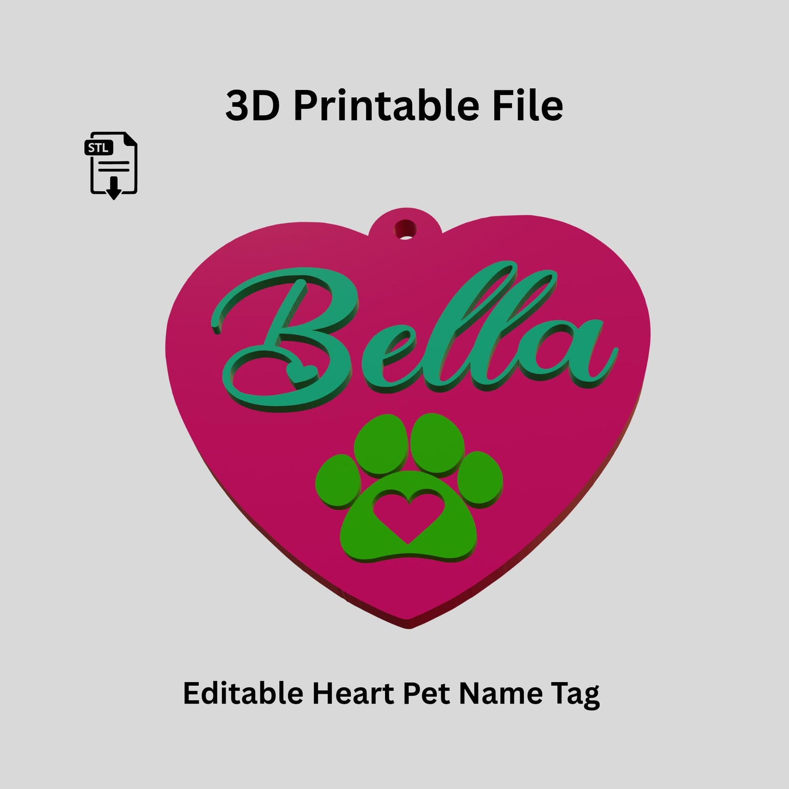 Editable Heart Pet Name Tag Stl-3d Print File - Etsy
