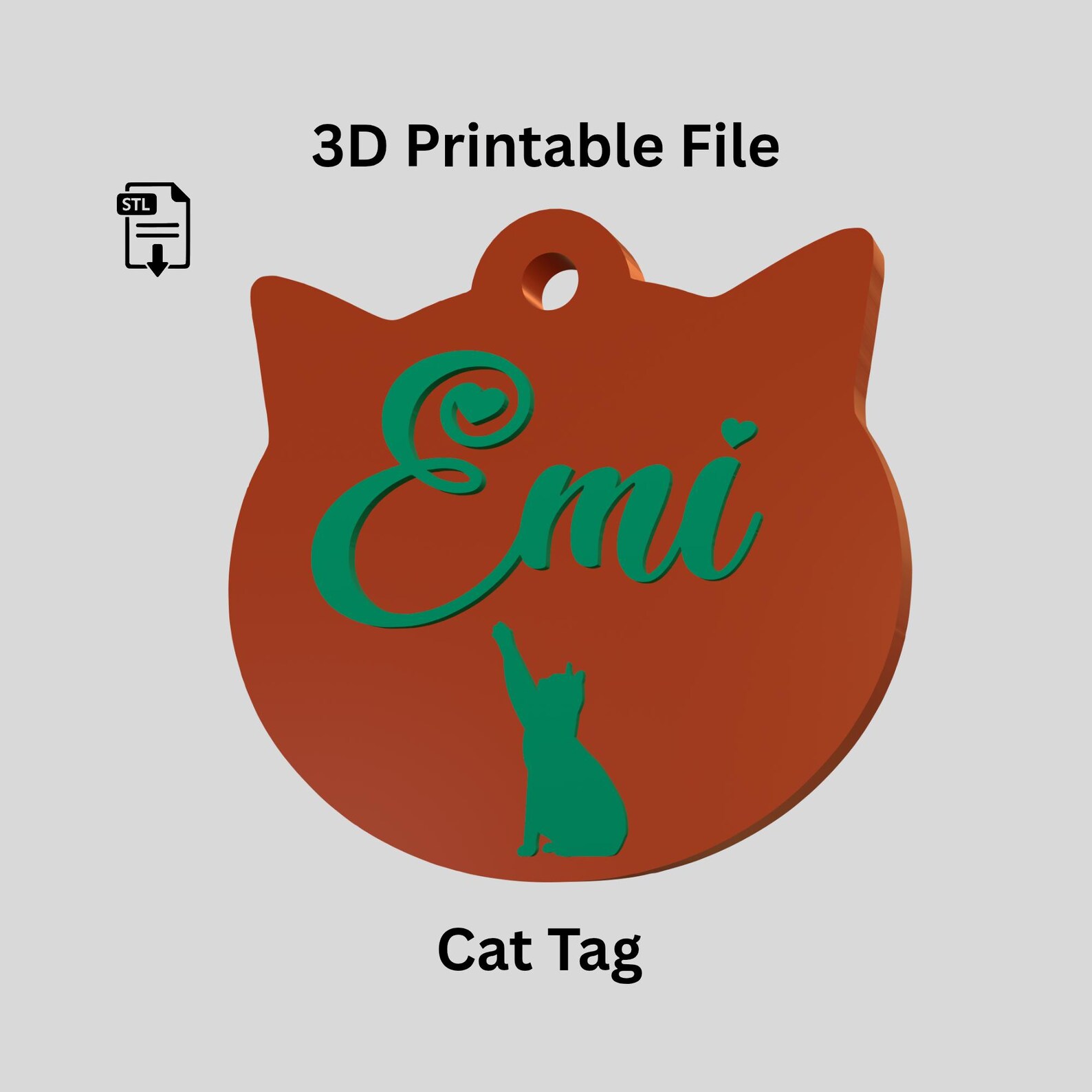 Editable Cat Name Tag STL File – Personalized Pet ID Tag for 3D ...