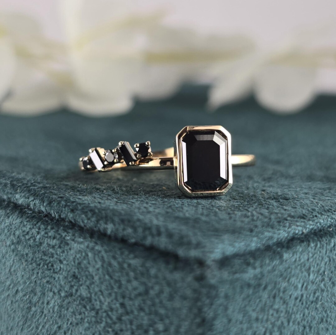 Make a Bold Promise With Our Emerald & Bauguette Black Diamond Ring - Etsy