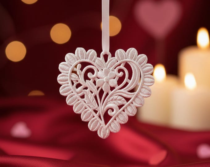 FSL Ornaments. Botanical Scroll Heart Embroidery Design Elegant Floral ...