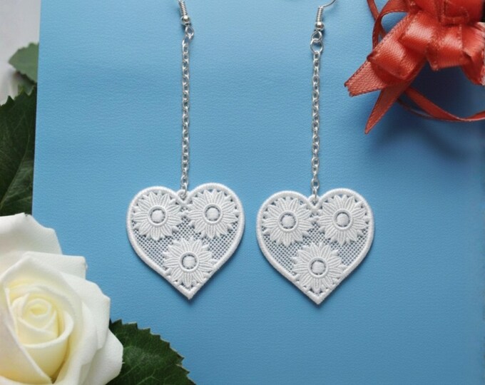 FSL Heart Earring Embroidery Design | Free Standing Lace Heart Earrings ...