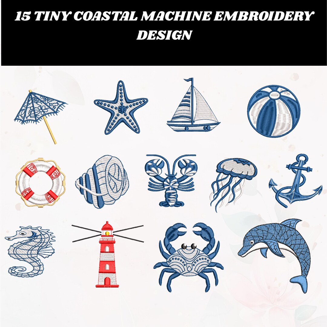Tiny Coastal Machine Embroidery Designs – Chinoiserie Blue and White ...