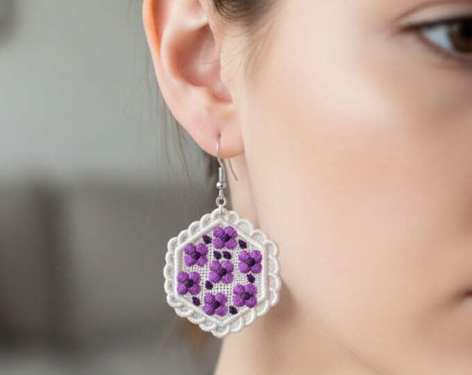 FSL Lavender Lace Earring. Machine Embroidery Design FSL Floral Earring ...