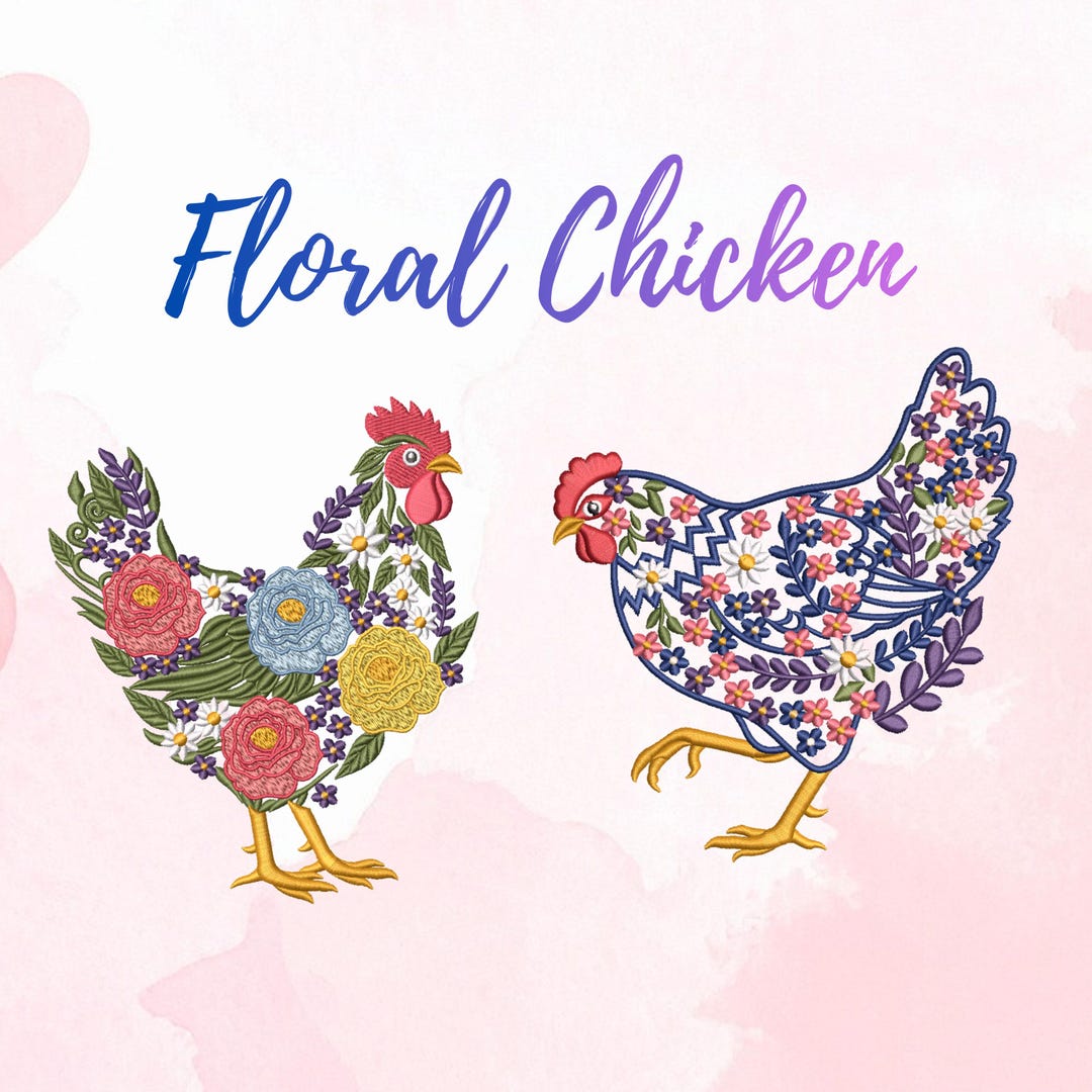 Floral Chicken Machine Embroidery Design: Farm Animal Floral Rooster ...