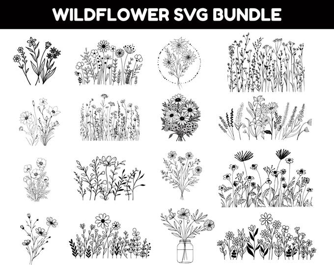 Set of 12 Dainty Floral Svg, Dainty Leaf Svg, Minimalist Flower Svg ...