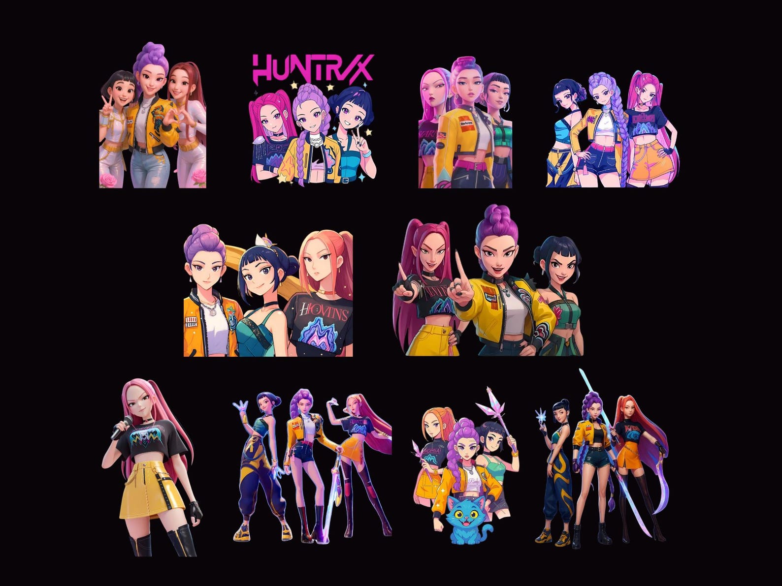 Huntrix Kpop Demon Hunters Png Bundle,saja Girls Png,anime Lover Gift ...