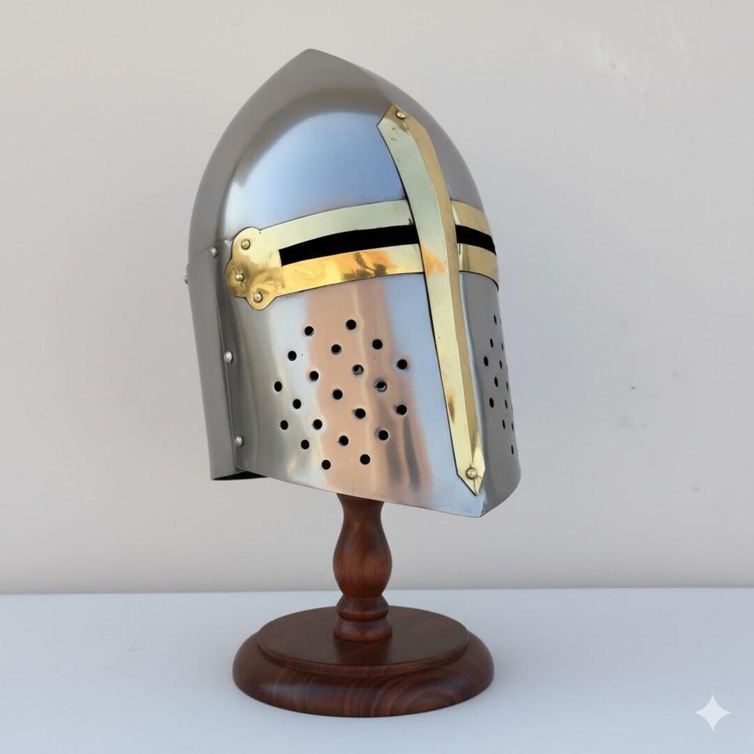 Handmade Knight Templar Helmet, Medieval Crusader Helmet With Golden ...