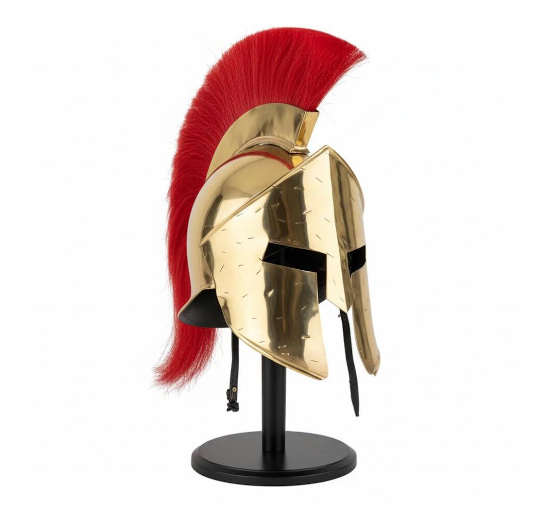 King Leonidas Golden Spartan Helmet, Red Plume Greek Warrior Armor, 300 ...