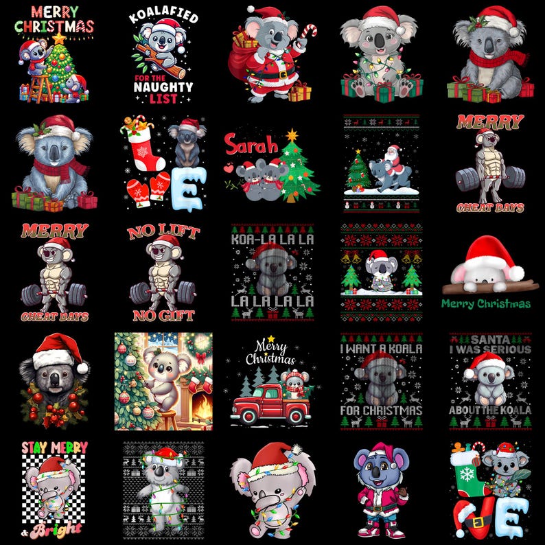 Funny Xmas Koala Pajama PNG, Koala Santa Hat Christmas Lover Clipart ...