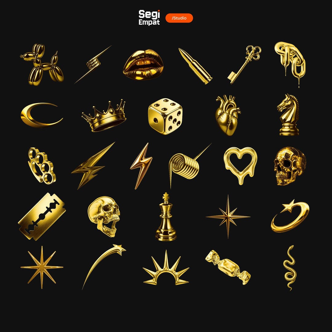 Retro Y2K Gold Chrome Metal Clipart | High-resolution Streetwear PNG ...