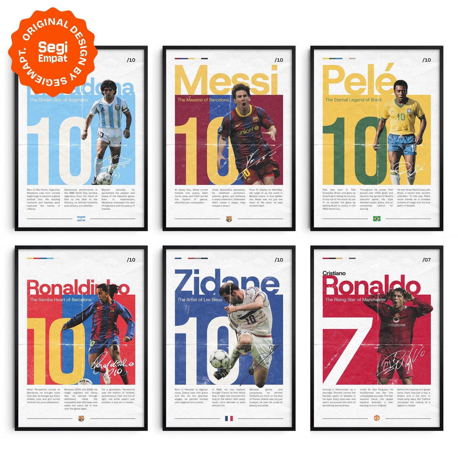 Retro Football Legends Poster Pack | Vintage Soccer Wall Art | Retro ...