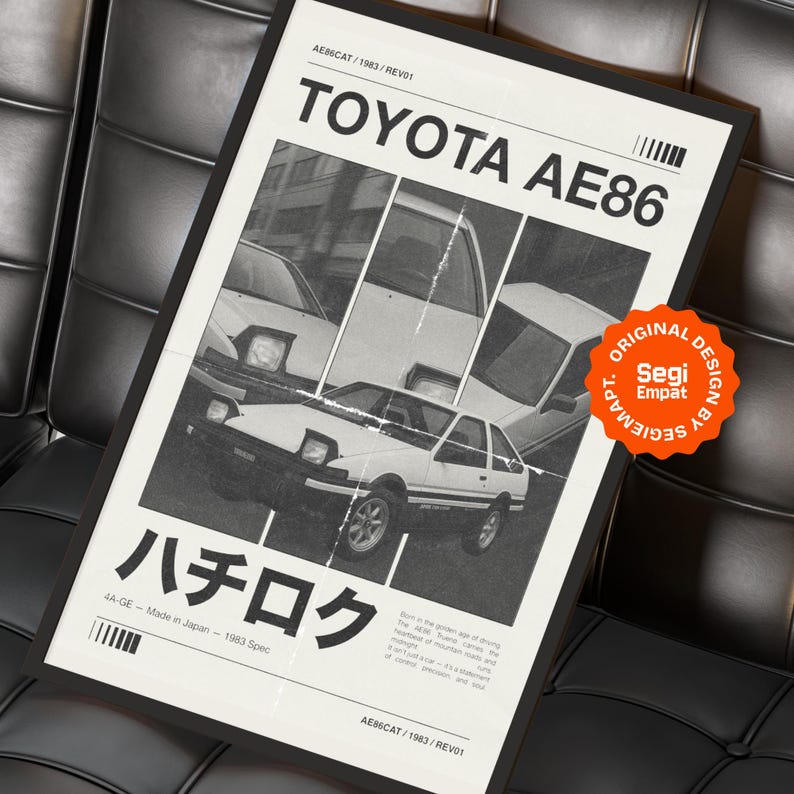 Retro 80s Car Poster: Toyota AE86 Classic Vintage Japanese JDM Car Wall ...