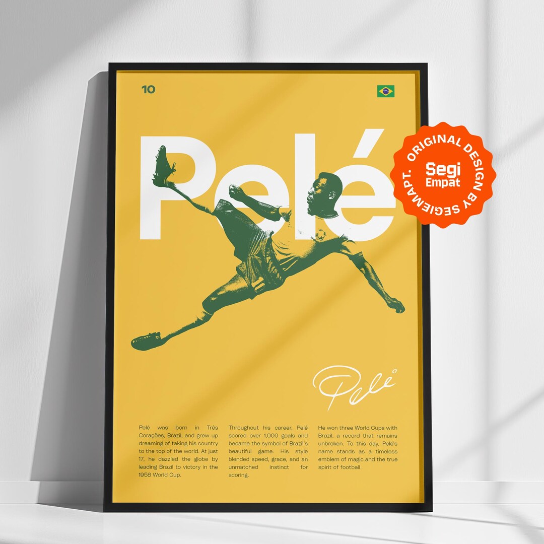 Retro Pele Football Legend Poster | Minimalist Brazil Soccer Wall Art ...