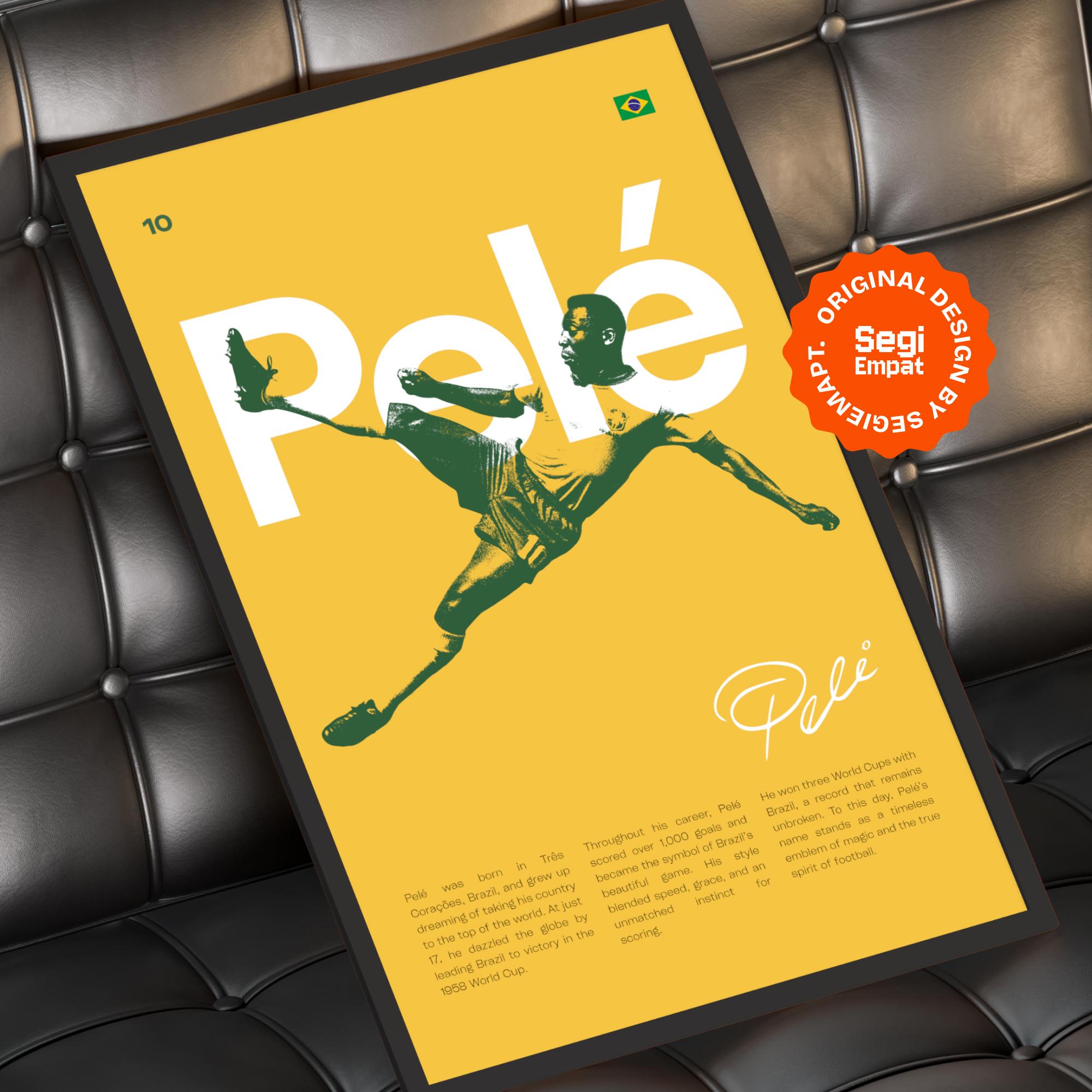 Retro Pele Football Legend Poster | Minimalist Brazil Soccer Wall Art ...