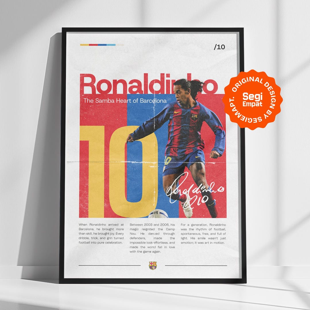Retro Ronaldinho Barcelona Poster - Vintage Classic Soccer Art for ...