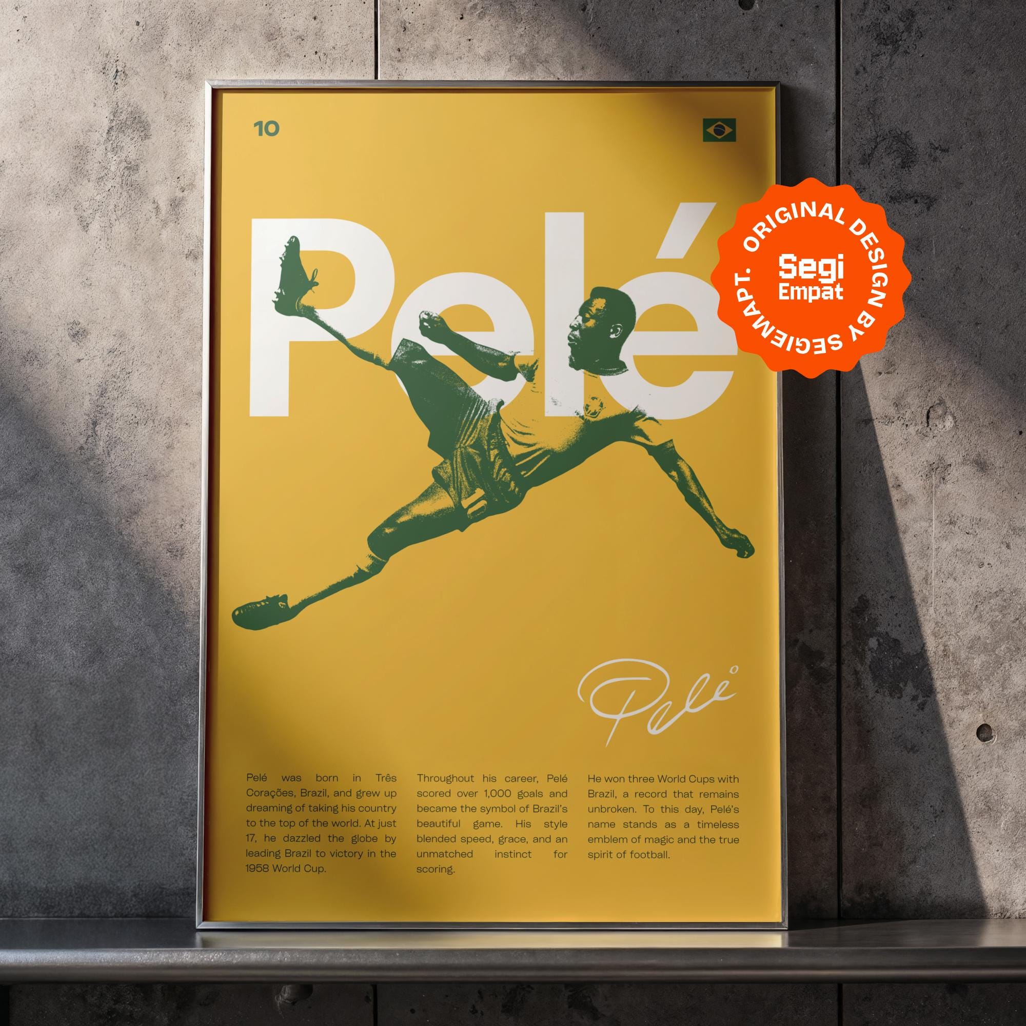 Retro Pele Football Legend Poster | Minimalist Brazil Soccer Wall Art ...