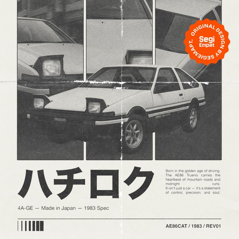 Retro 80s Car Poster: Toyota AE86 Classic Vintage Japanese JDM Car Wall ...