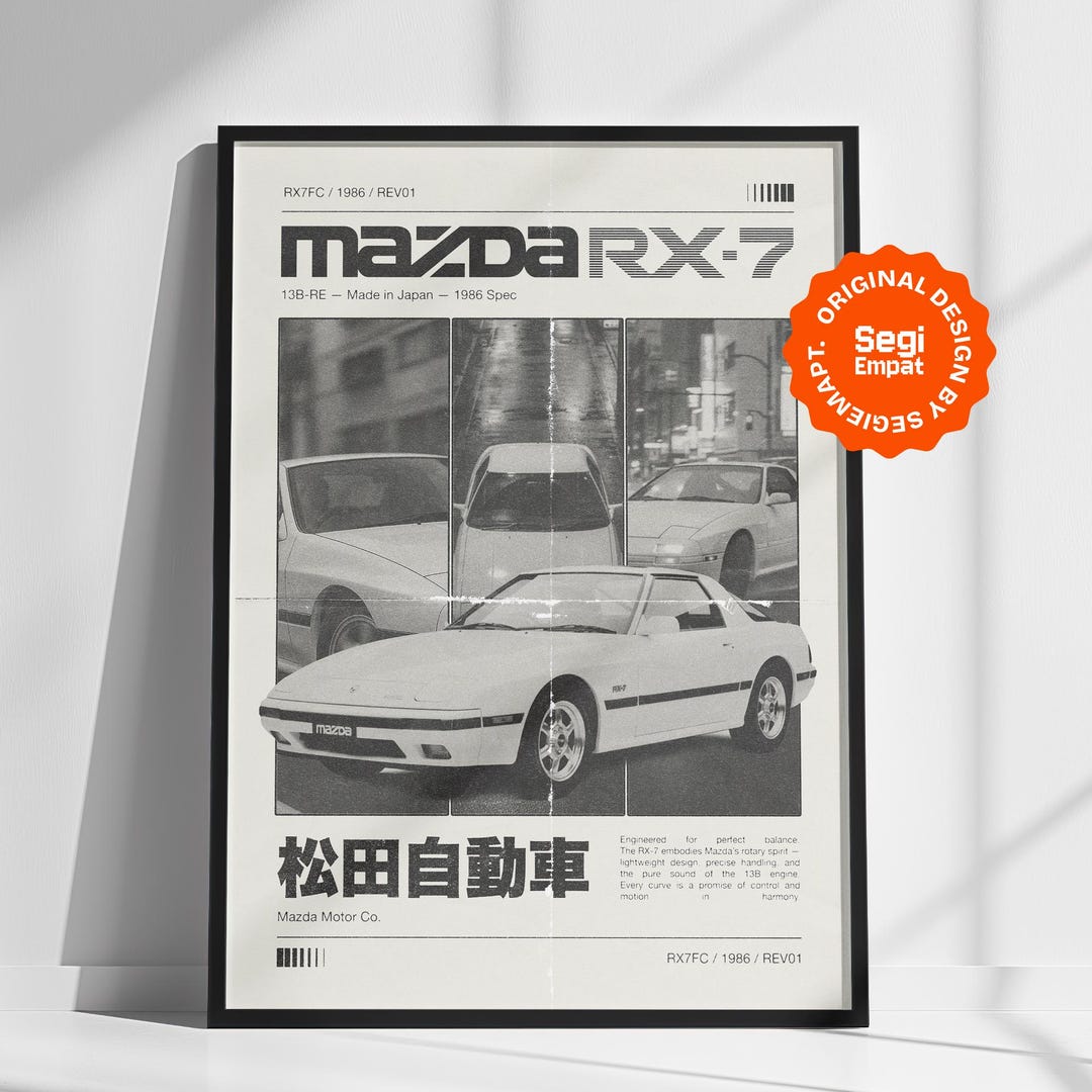 Retro 80s Car Poster: Mazda RX-7 FC3S Classic Vintage Japanese JDM Wall ...