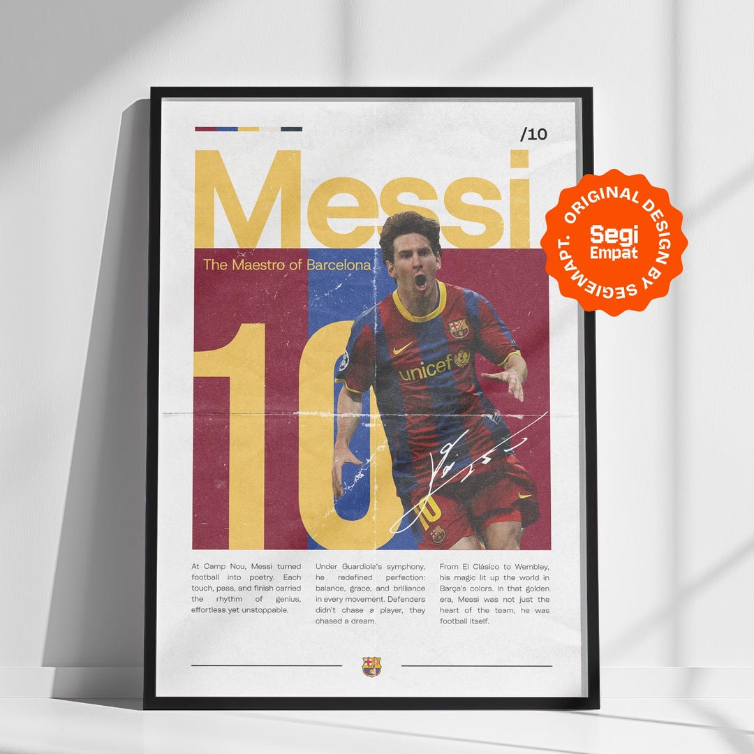 Retro Lionel Messi Poster | Barcelona Fan Football Wall Art ...
