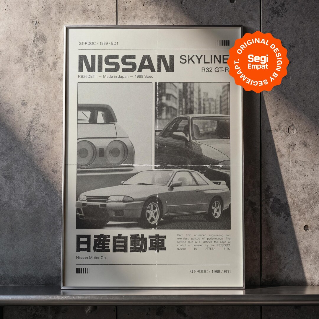 Retro Car Poster 80s Nissan Skyline R32 GT-R – Vintage Classic Car JDM ...