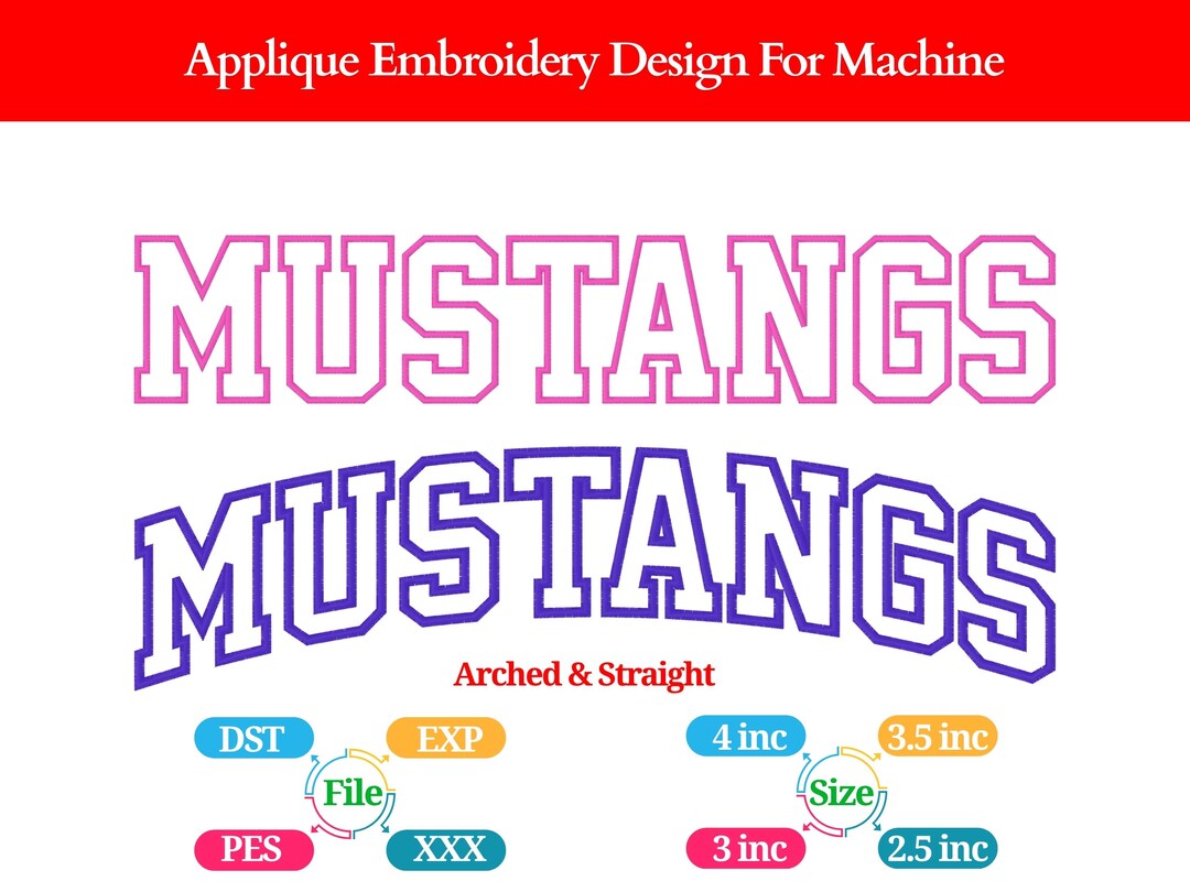 Mustangs Applique Embroidery Design: Satin Stitch (digital Download) - Etsy