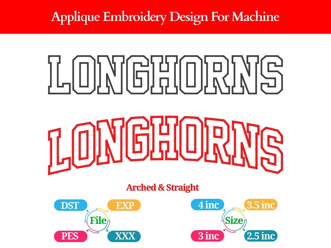 Longhorns Applique Embroidery Design: Digital Files (2.5-4 Inch) - Etsy