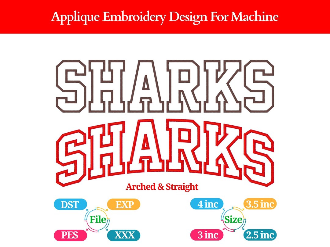 Sharks Applique Embroidery Design: Satin Stitch (digital Download) - Etsy
