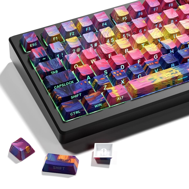 Night PBT Keycaps, Double Shot Side Print Shine Through Painting Theme ...