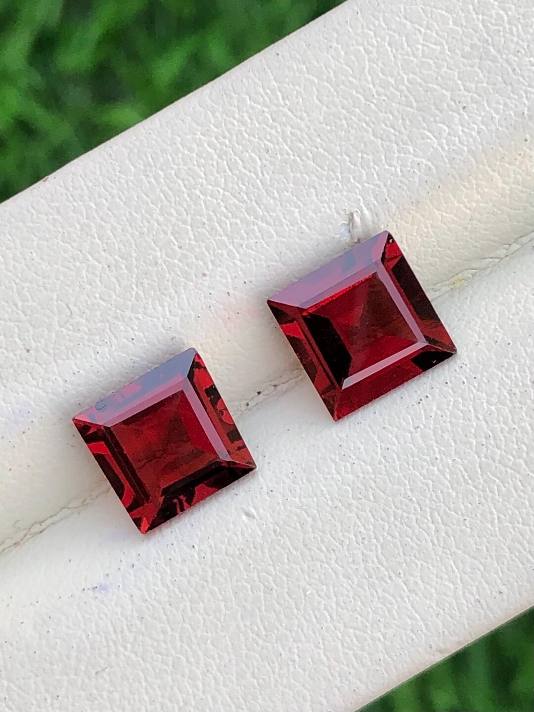 Natural Garnet Gemstone Pair: Square Emerald Cut, Deep Red Stones - Etsy