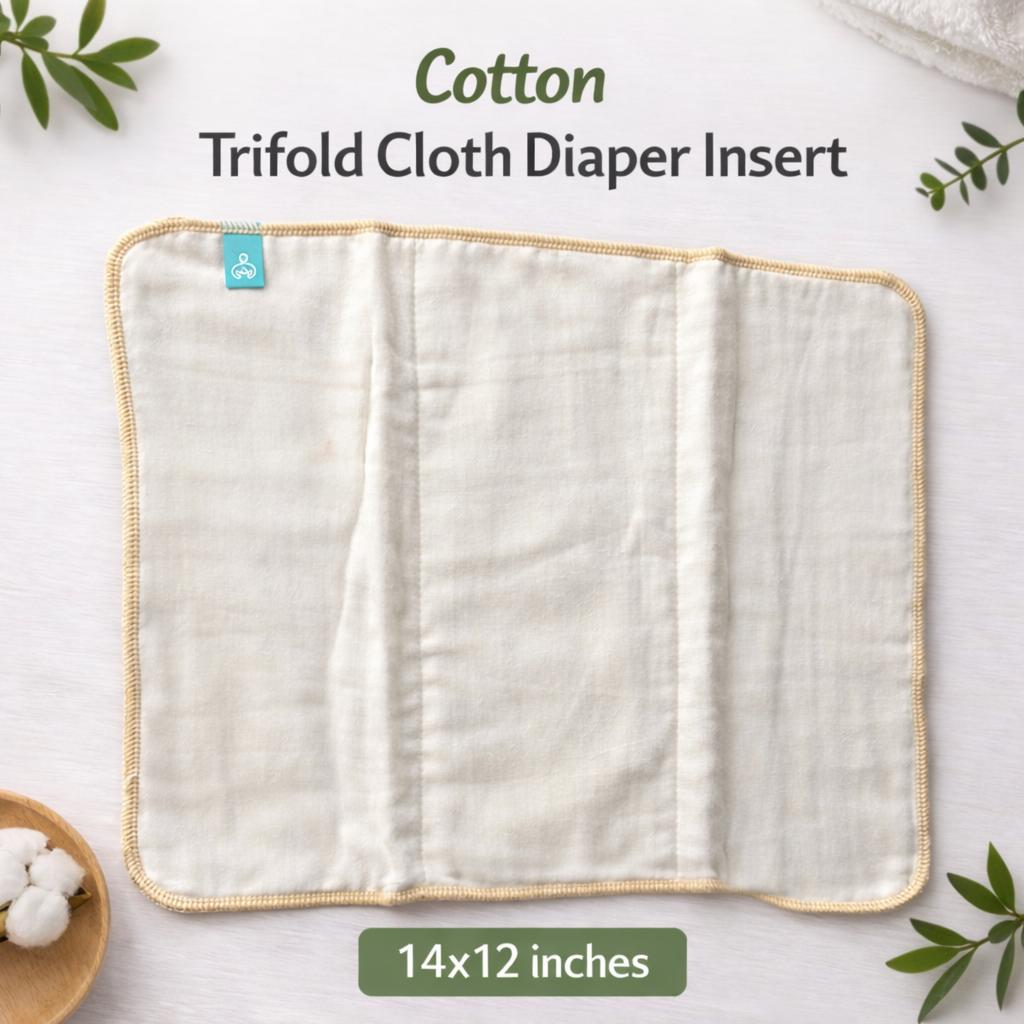 3 Pack Cotton Trifold Diaper Inserts | Soft, Absorbent, Reusable Pocket ...