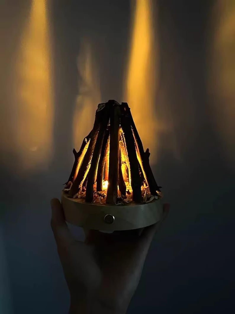 Handmade Faux Campfire Lamp, Rustic LED Bonfire Nightlight, Cozy Cabin ...