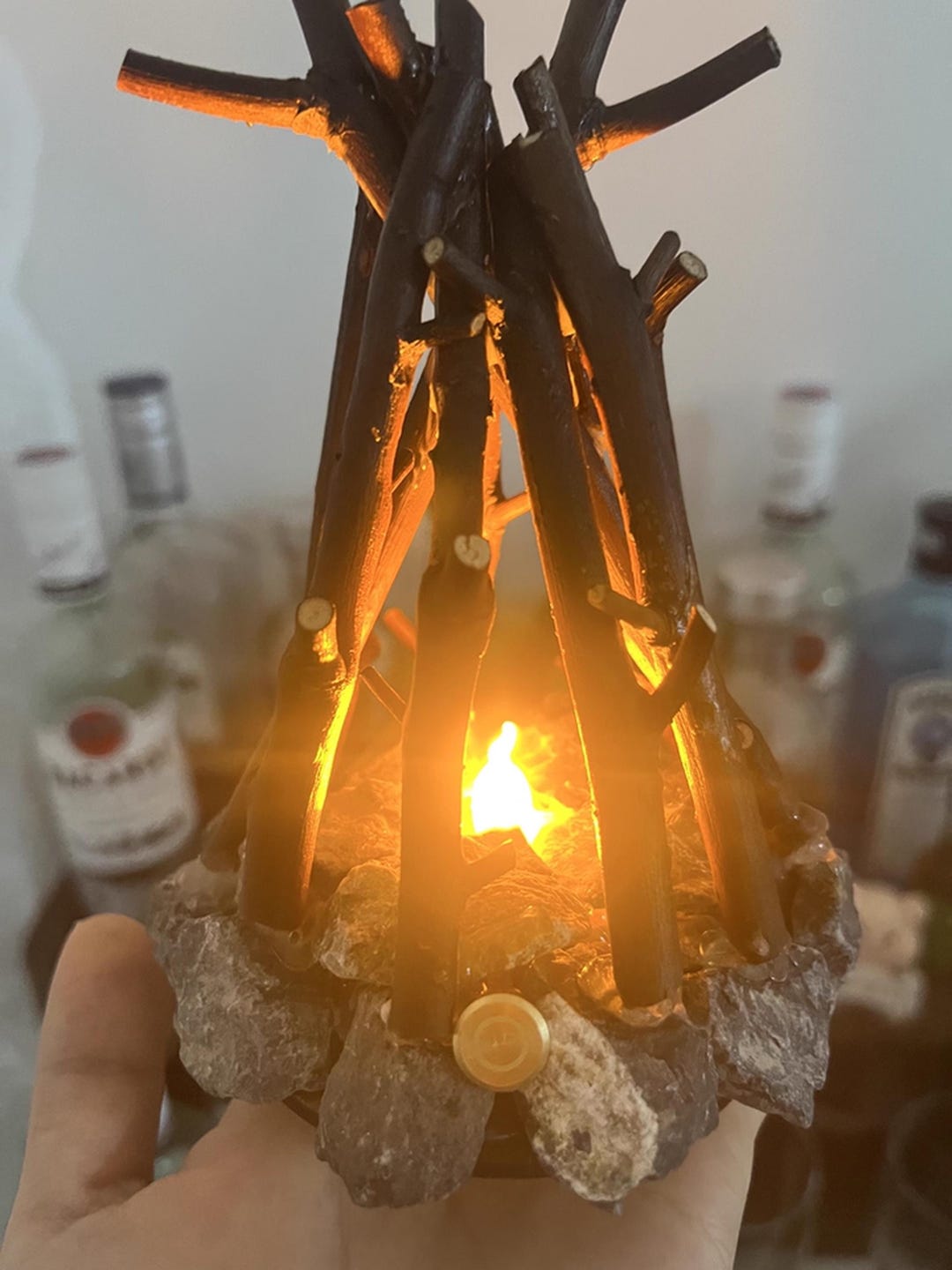 Handmade Faux Campfire Lamp, Rustic LED Bonfire Nightlight, Cozy Cabin ...